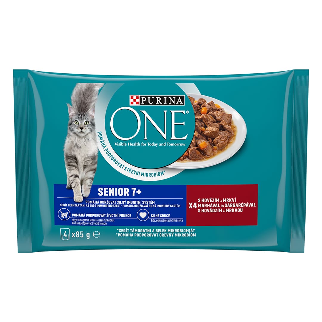 PURINA ONE Multipack SENIOR 7+ filetky hovädzí, mrkva v šťave | Purina SK
