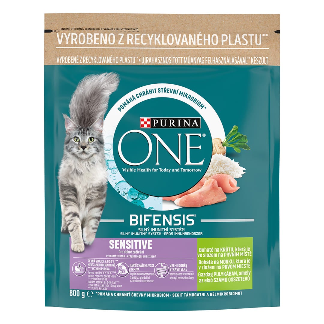 Krmivo pre mačky Purina ONE Sensitive s morkou a ryžou | Purina
